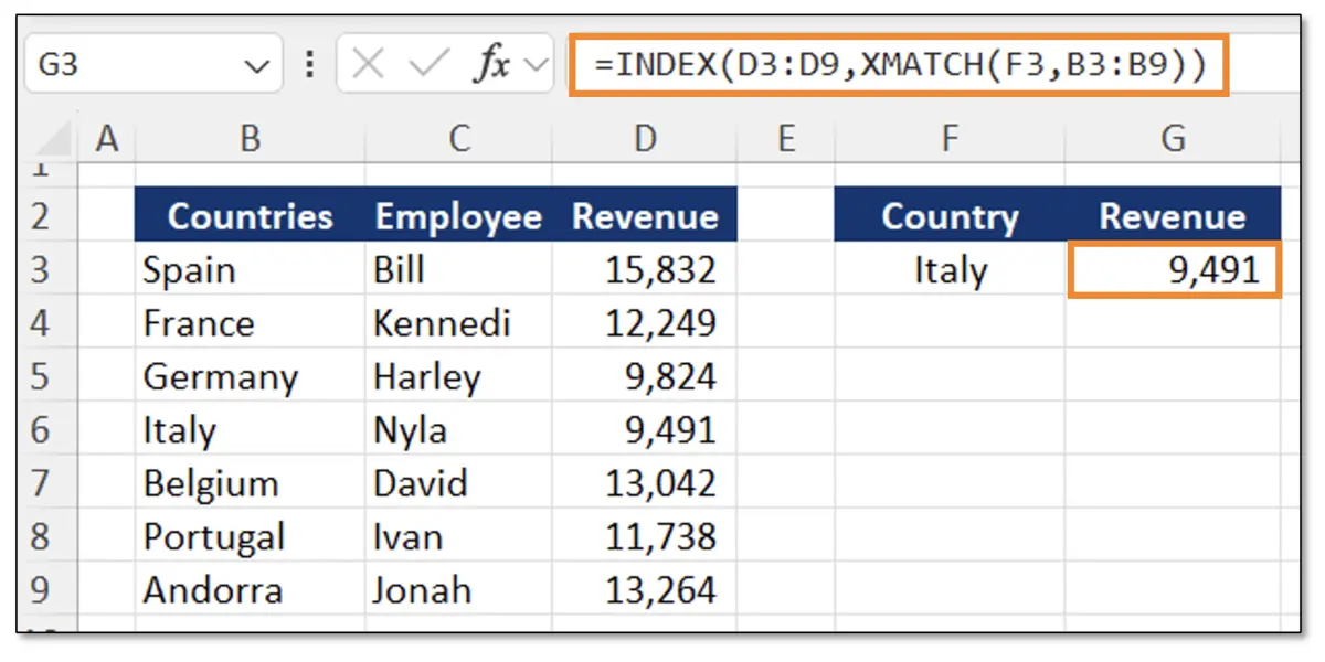 XMATCH Function Excel